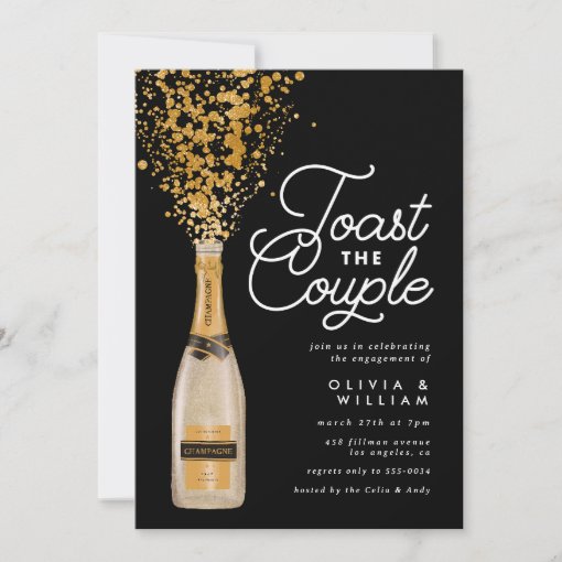 Chic Elegant Champagne Toast Gold Engagement Party Invitation | Zazzle