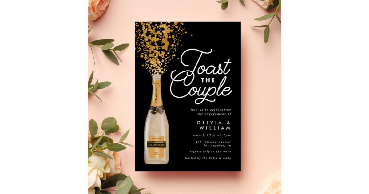 Chic Elegant Champagne Toast Gold Engagement Party Invitation | Zazzle