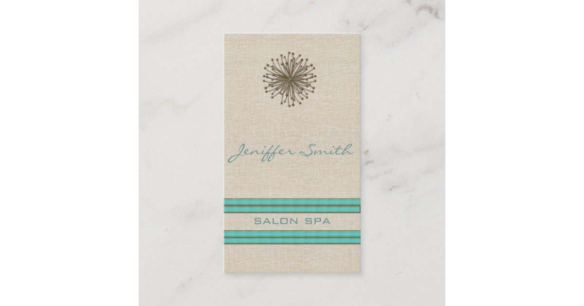 Chic elegant dandelion turquoise stripes business card | Zazzle