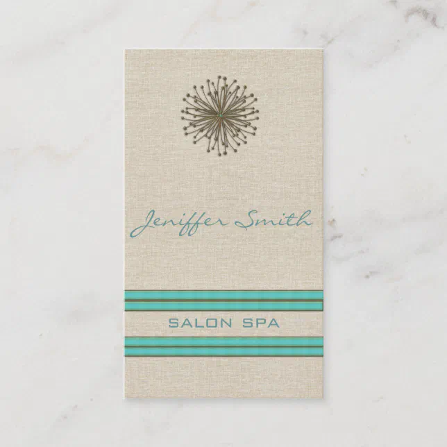 Chic elegant dandelion turquoise stripes business card | Zazzle