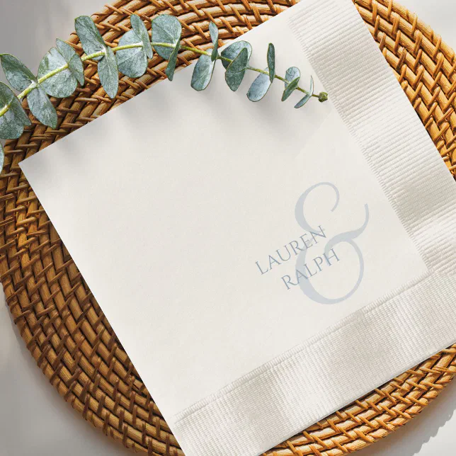 Chic & Elegant Dusty Blue Script Wedding Napkins | Zazzle