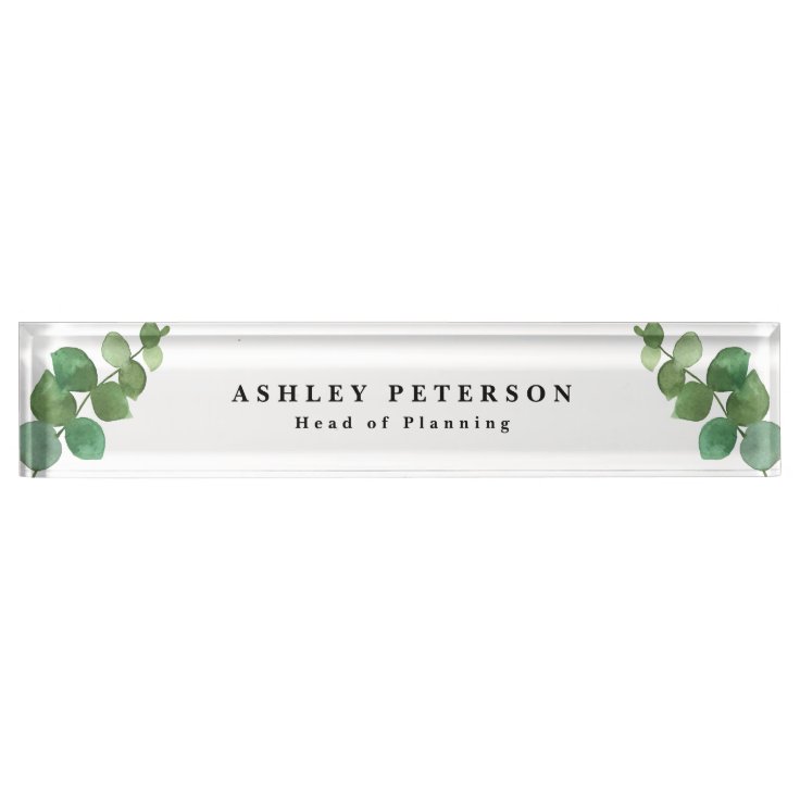 Chic Elegant Eucalyptus Leaves Desk Name Plate | Zazzle