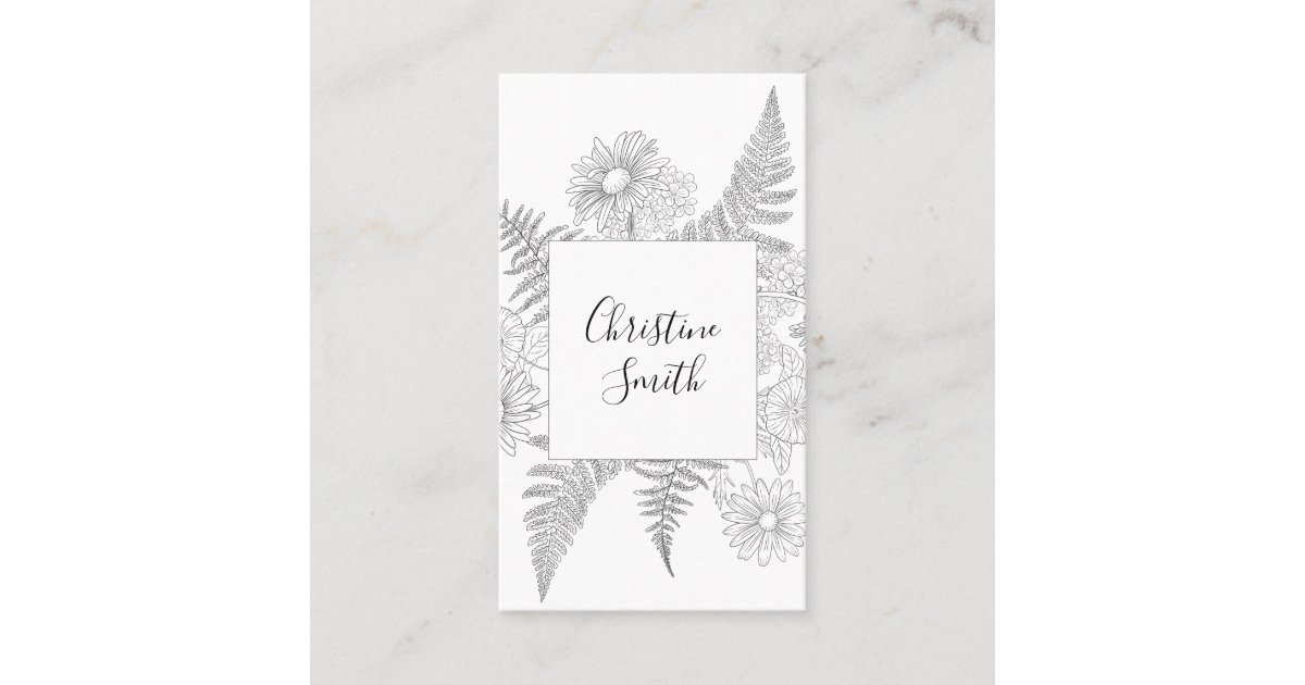 Chic Elegant Floral Black And White Flowers Business Card | Zazzle