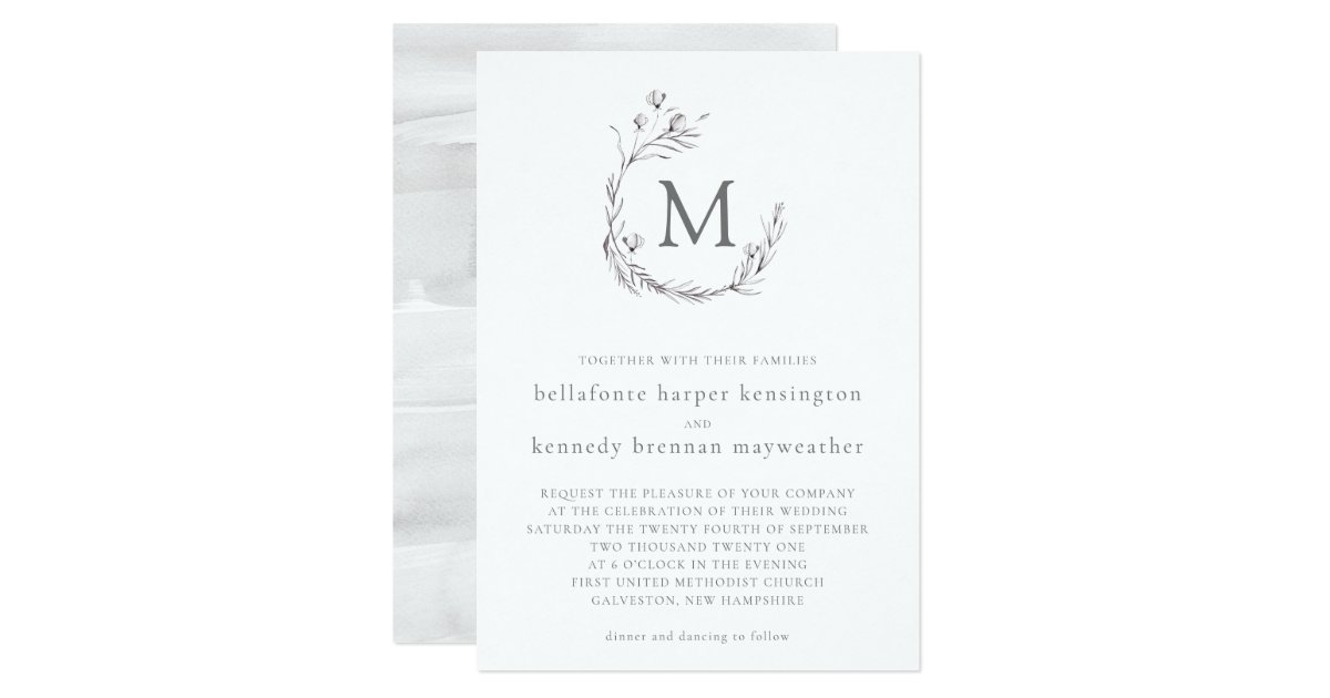 Chic Elegant Gray White Watercolor Floral Wedding Invitation | Zazzle.com