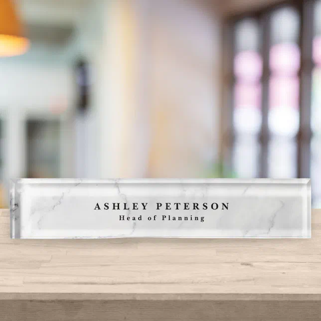 Chic Elegant Marble Background Desk Name Plate | Zazzle