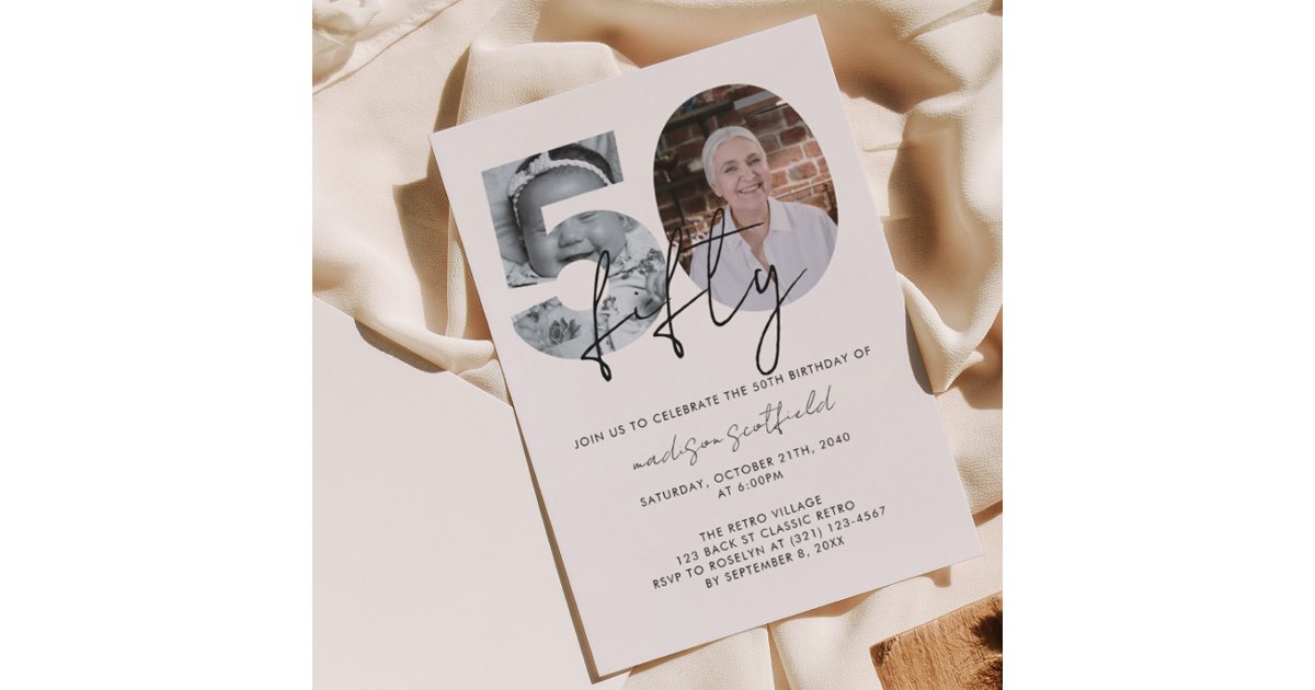 Chic Elegant Photo Script 50th Birthday Invitation | Zazzle