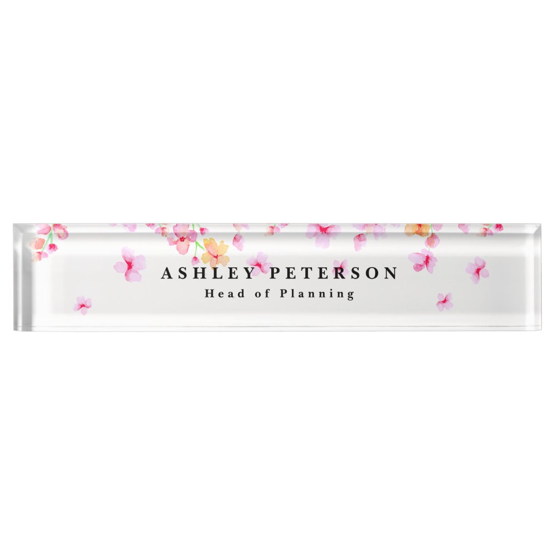 Chic Elegant Pink Blossom Desk Name Plate | Zazzle