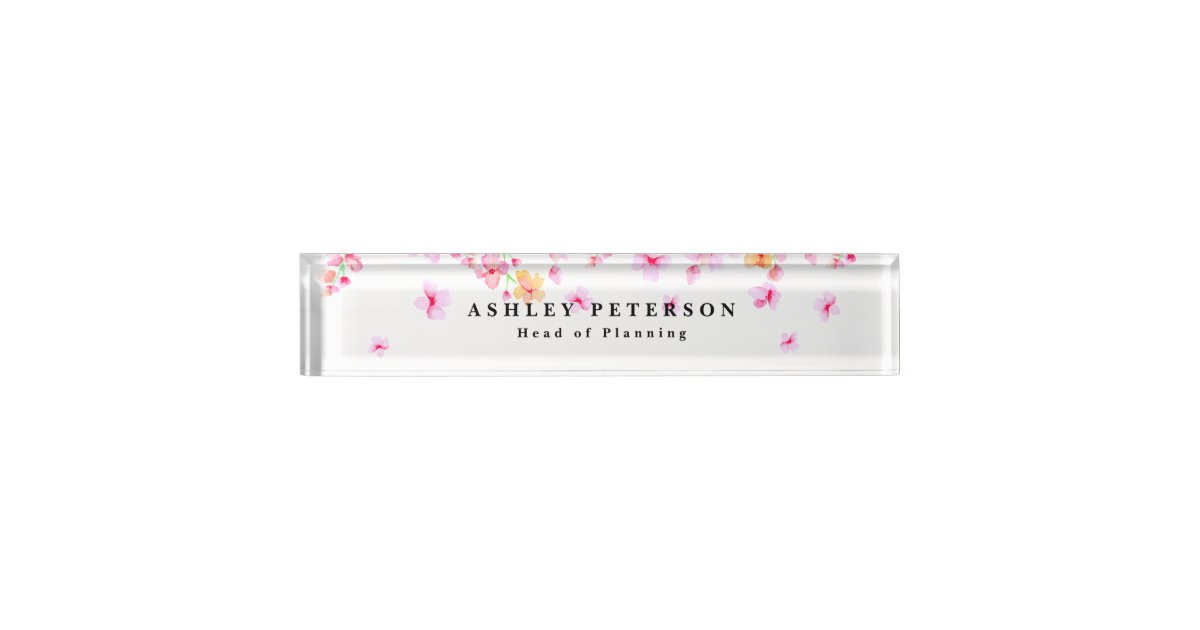 Chic Elegant Pink Blossom Desk Name Plate | Zazzle