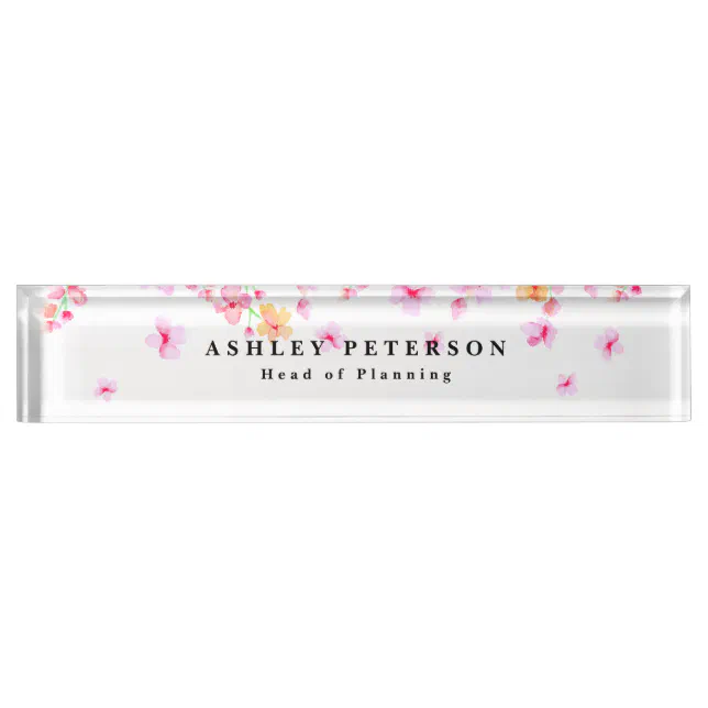 Chic Elegant Pink Blossom Desk Name Plate | Zazzle