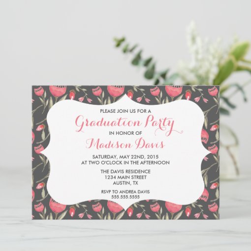 Chic Elegant Pink Floral Graduation Invitations | Zazzle