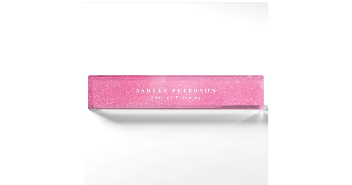 Chic Elegant Pink Glitter Background Desk Name Plate | Zazzle