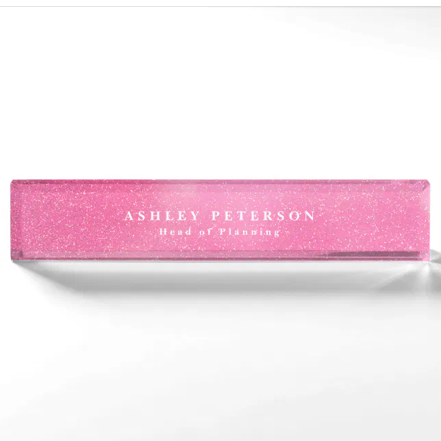Chic Elegant Pink Glitter Background Desk Name Plate | Zazzle