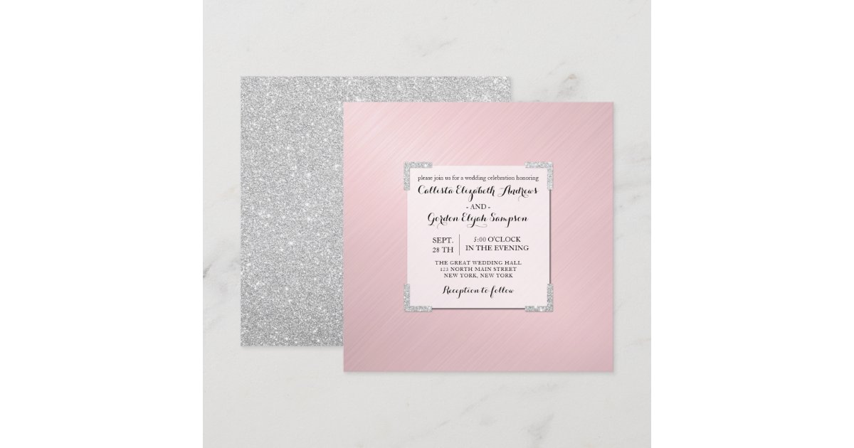 Chic Elegant Pink Silver Glitter Metallic Wedding Invitation | Zazzle