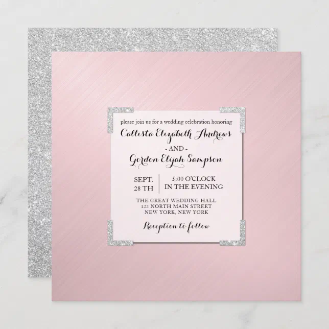 Chic Elegant Pink Silver Glitter Metallic Wedding Invitation | Zazzle