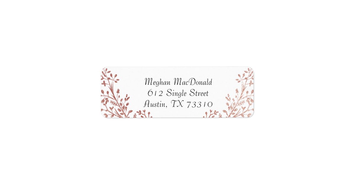 Chic & Elegant Rose Gold Floral Return Address Label | Zazzle