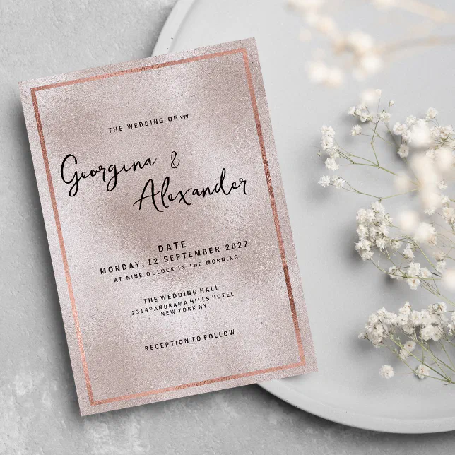 Chic elegant rose gold glitter gradient wedding invitation | Zazzle