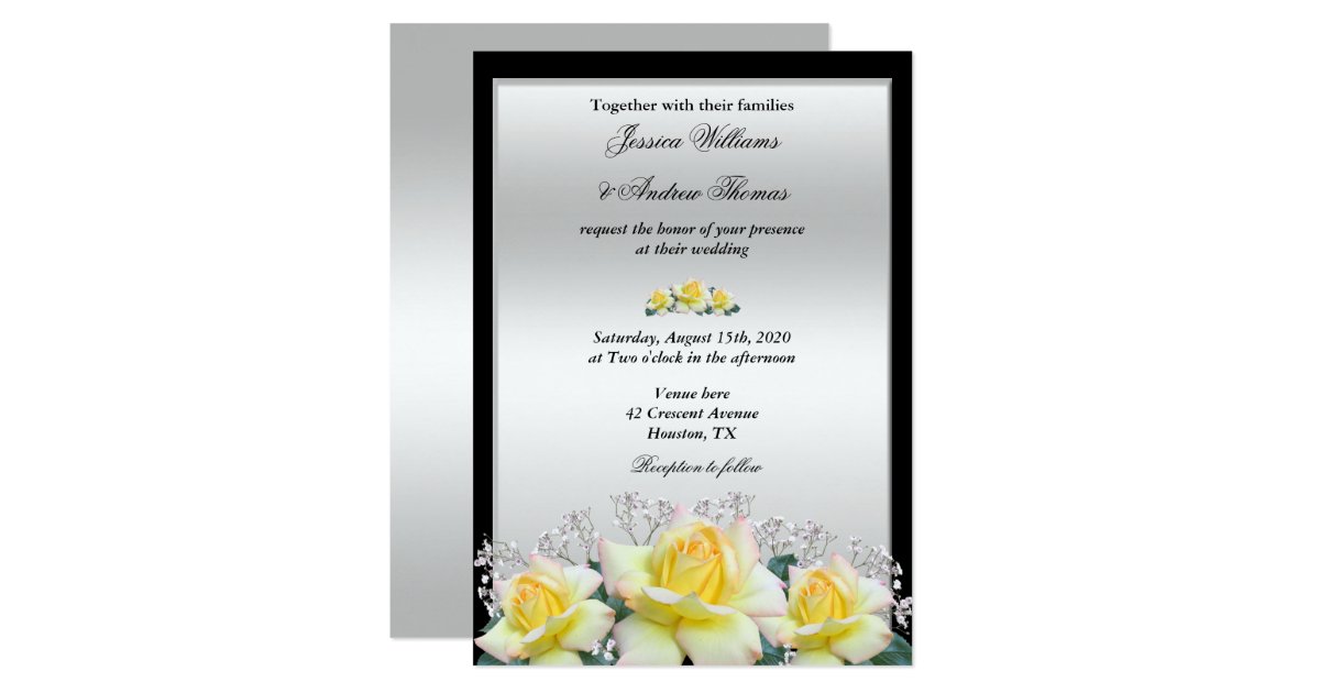 Chic Elegant Roses Silver Wedding Invitation | Zazzle.com