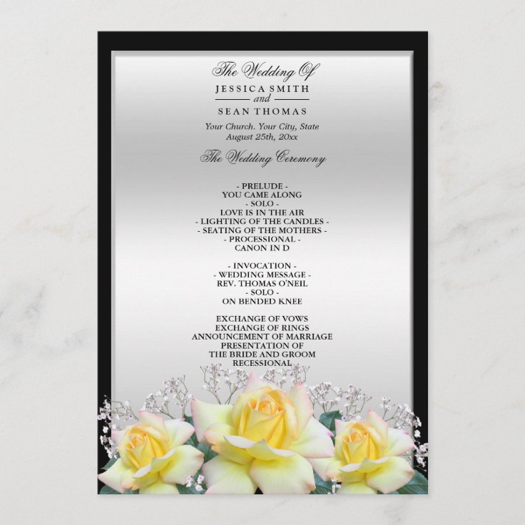 Chic Elegant Roses Silver Wedding Program | Zazzle