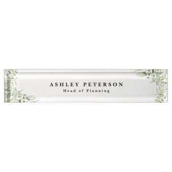 Chic Elegant Soft Spring Leaves Desk Name Plate | Zazzle
