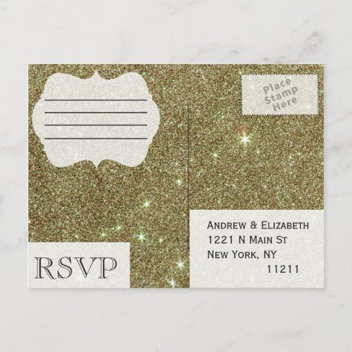 Chic Elegant Sparkly Faux Gold Glitter Invitation Postcard | Zazzle