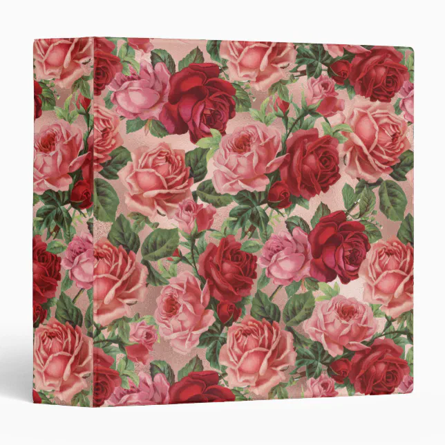 Chic Elegant Vintage Pink Red Roses Floral 3 Ring Binder | Zazzle
