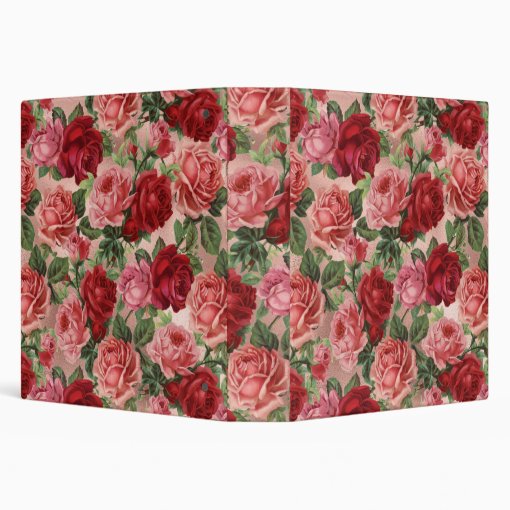 Chic Elegant Vintage Pink Red Roses Floral 3 Ring Binder | Zazzle