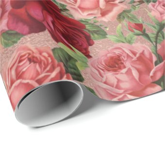 Chic Elegant Vintage Pink Red Roses Floral Wrapping Paper | Zazzle