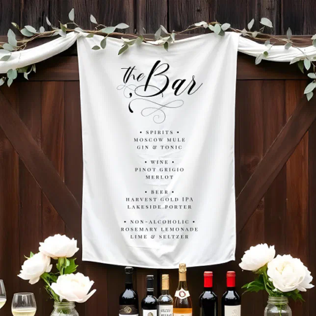 Chic Elegant Wedding Black & White Bar Menu Tapestry | Zazzle