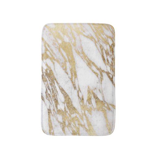 Chic Elegant White and Gold Marble Pattern Bathroom Mat | Zazzle