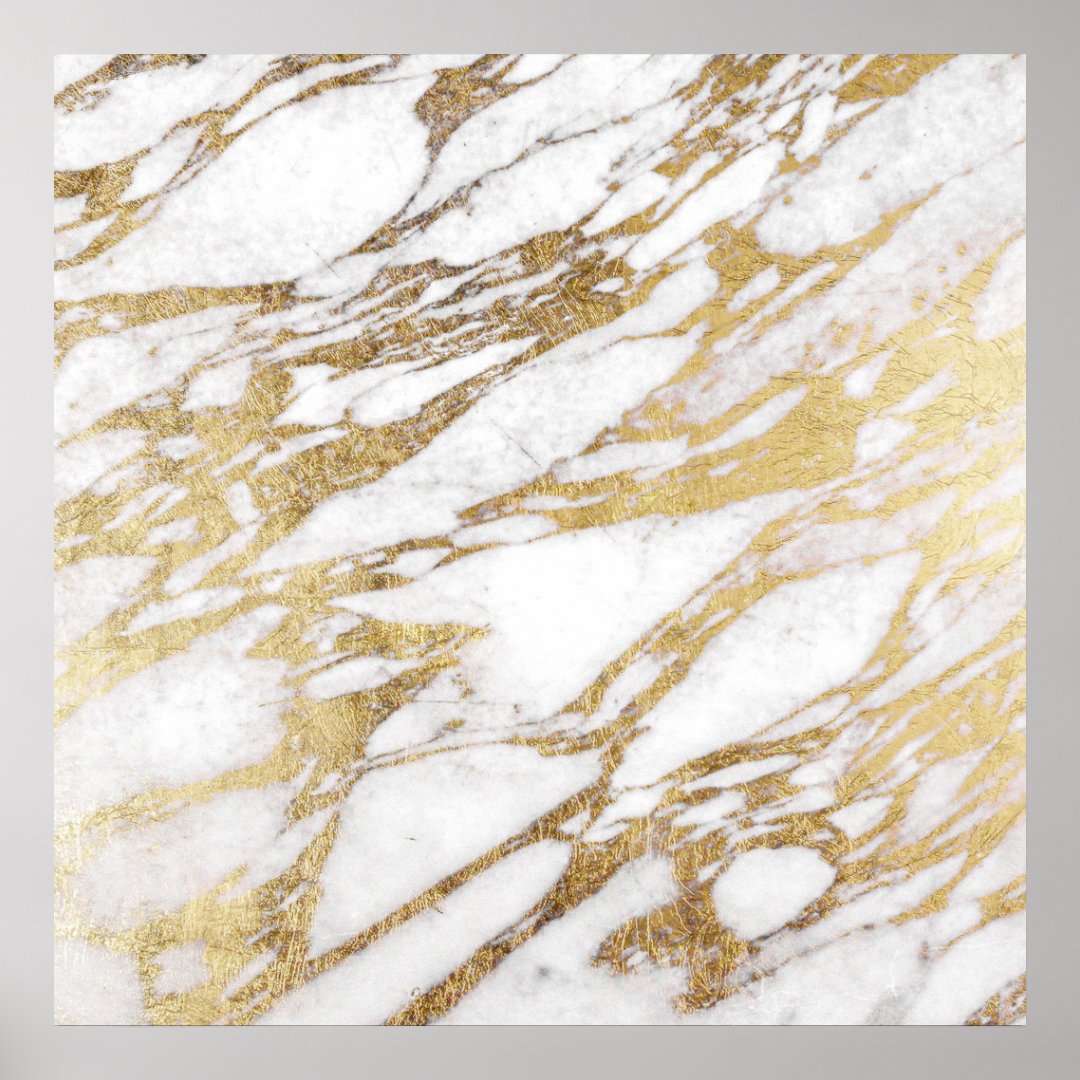 Chic Elegant White and Gold Marble Pattern Poster | Zazzle