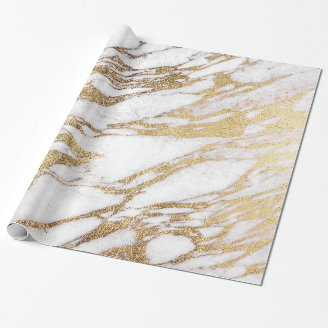 Chic Elegant White and Gold Marble Pattern Wrapping Paper | Zazzle