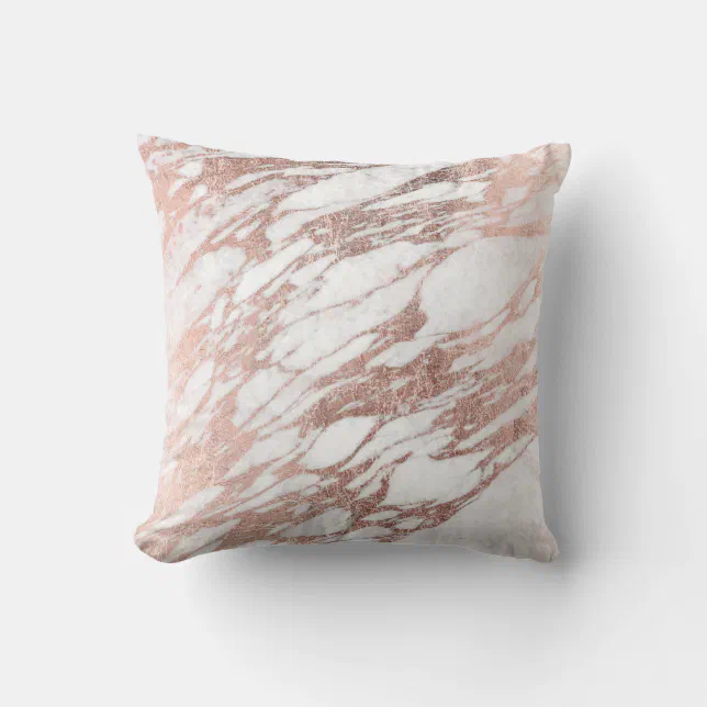Chic Elegant White and Rose Gold Marble Pattern Throw Pillow | Zazzle