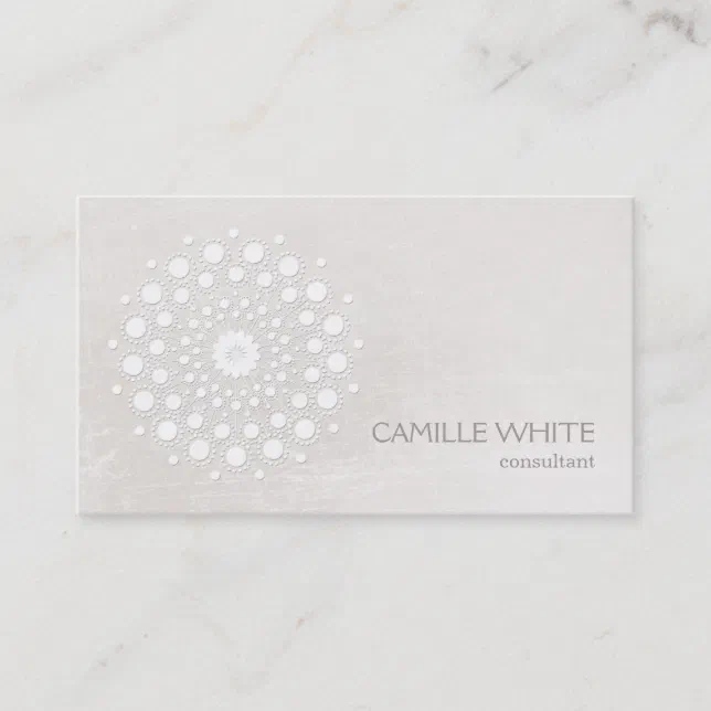 Chic Elegant White Circle Mandala Ivory Business Card | Zazzle