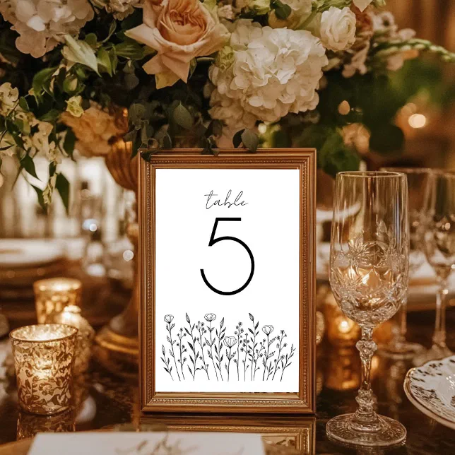 Chic Elegant Wildflower Simple Rustic Custom Table Number | Zazzle