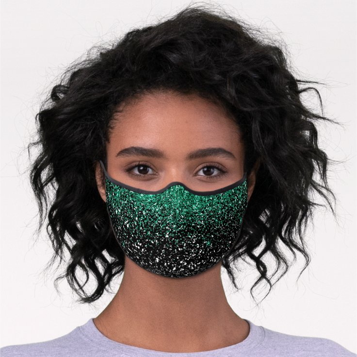 Chic Emerald Green Black Faux Glitter Premium Face Mask | Zazzle