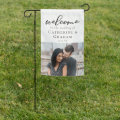 Chic Engagement Couple Photo Wedding Welcome Garden Flag | Zazzle