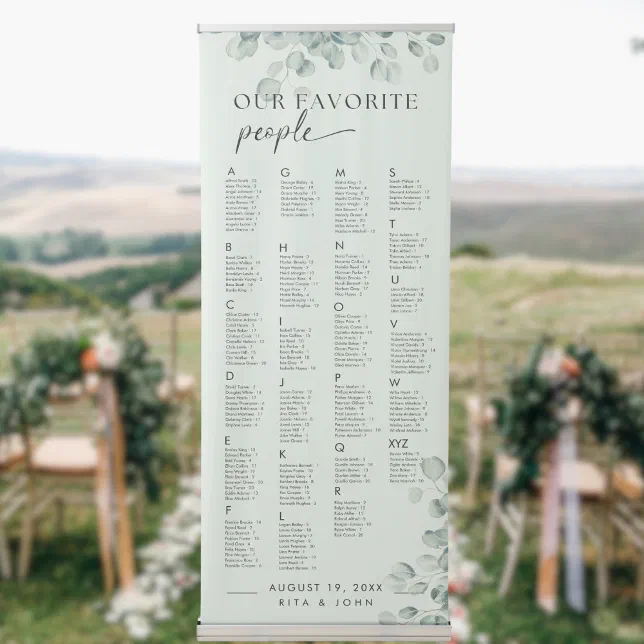Chic Eucalyptus Alphabetical Wedding Seating Chart Retractable Banner ...