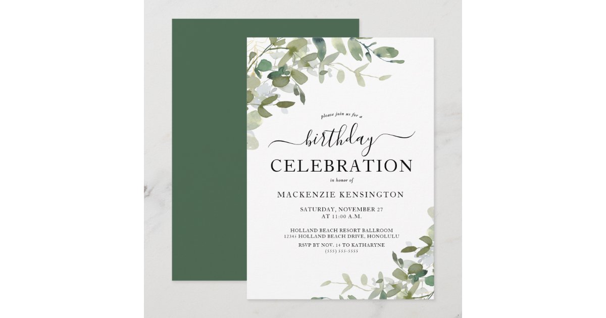 Chic Eucalyptus Birthday Party Celebration Invitation | Zazzle