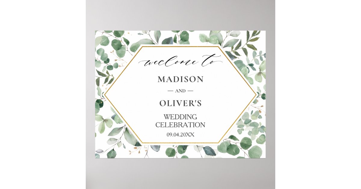 Chic Eucalyptus Greenery Wedding Welcome Sign | Zazzle