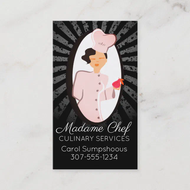 Chic fashion woman chef catering business card | Zazzle
