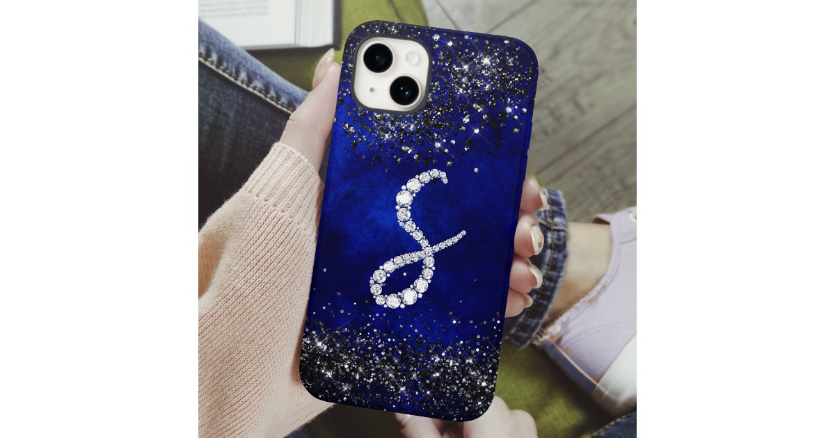 Chic faux Crystal rhinestone letter S royal blue Case-Mate iPhone Case ...