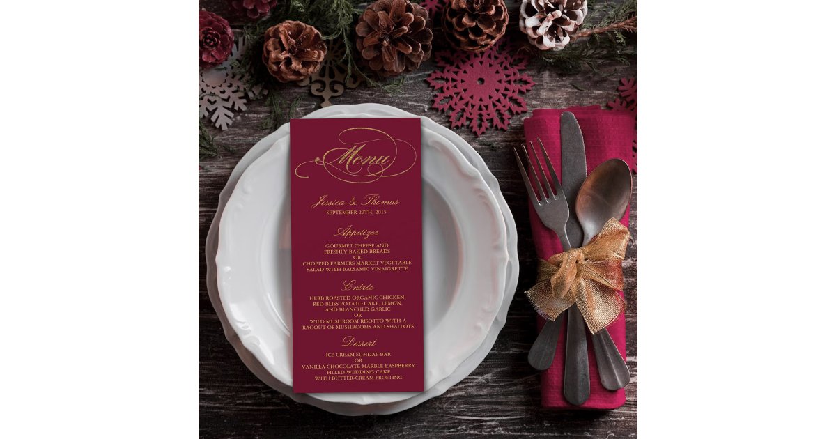 Chic Faux Gold Foil Christmas Menu Template | Zazzle