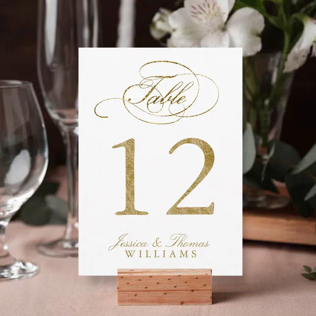 Chic Faux Gold Foil Wedding Table Number Cards | Zazzle