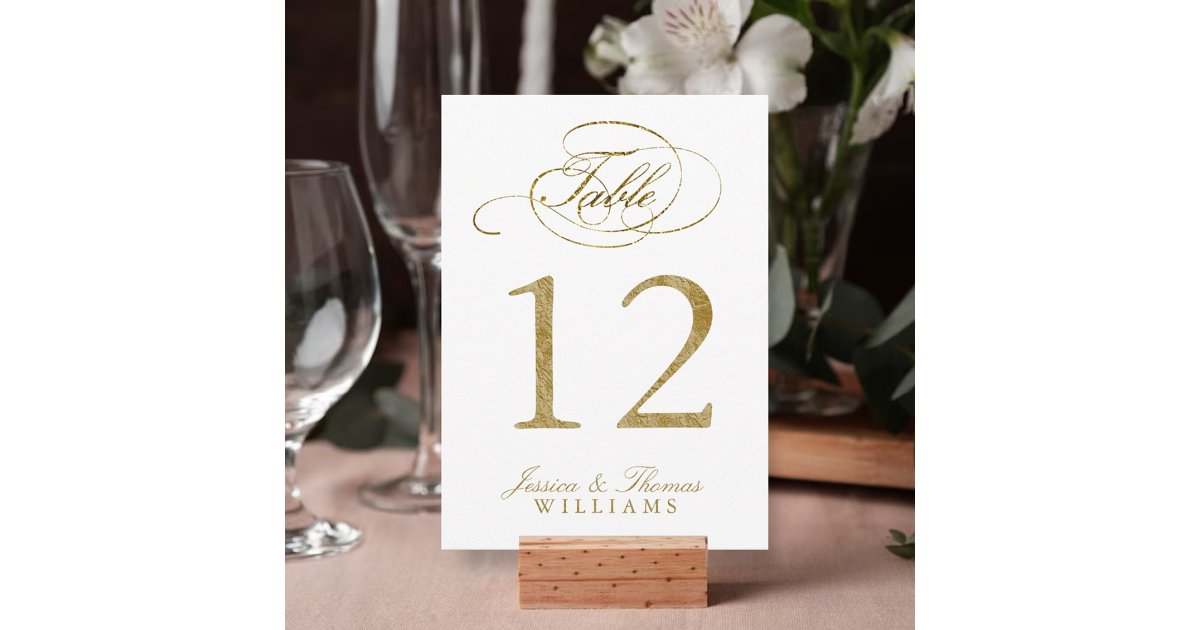Chic Faux Gold Foil Wedding Table Number Cards | Zazzle