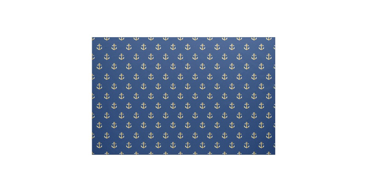 Chic Faux Gold Nautical Anchors Pattern Fabric | Zazzle