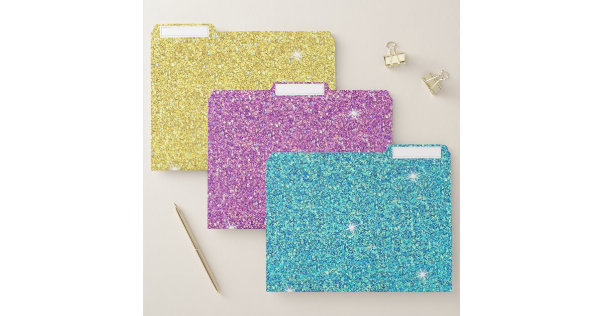 Chic Faux Gold Purple Turquoise Glitter Luxury File Folder | Zazzle