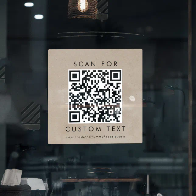 Chic Faux Kraft Typography Business Custom QR Code Window Cling | Zazzle