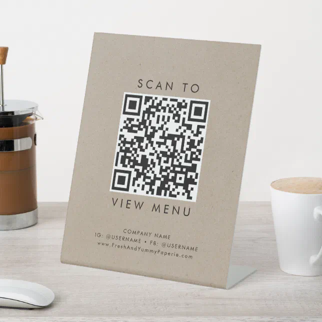 Chic Faux Kraft Typography Restaurant Menu QR Code Pedestal Sign | Zazzle