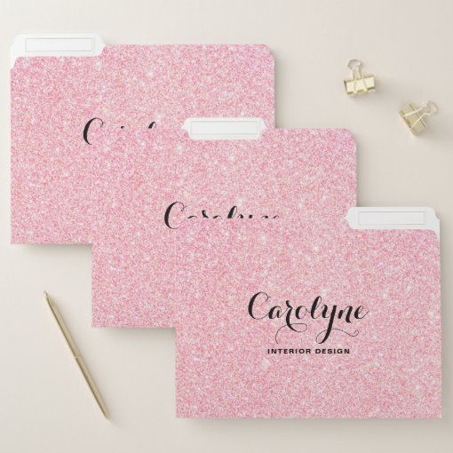 Chic Faux Pink Glitter Personalized File Folders | Zazzle