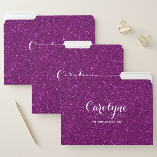 Chic Faux Purple Glitter Personalized File Folders | Zazzle